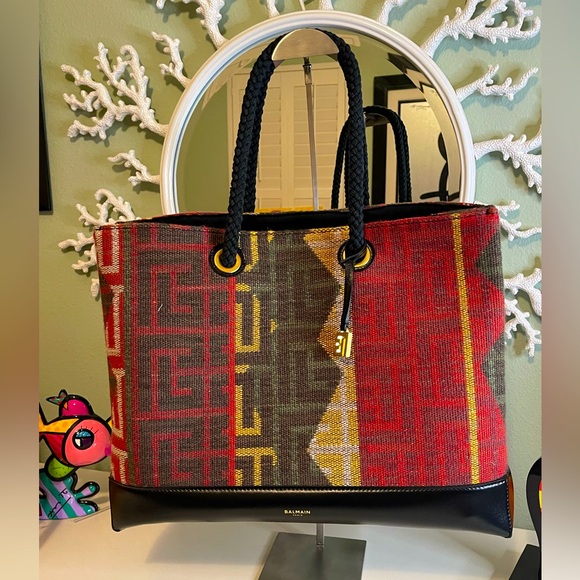 Balmain | Bags | Balmain Large Canvas And Leather Tote | Poshmark